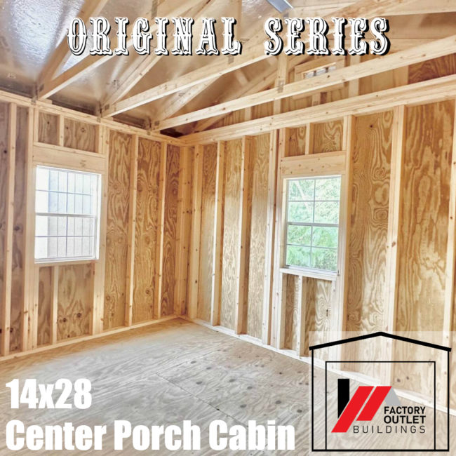 Original Series 14x28 Center Porch Cabin Stain/Sealed & Galvalume Roof ...