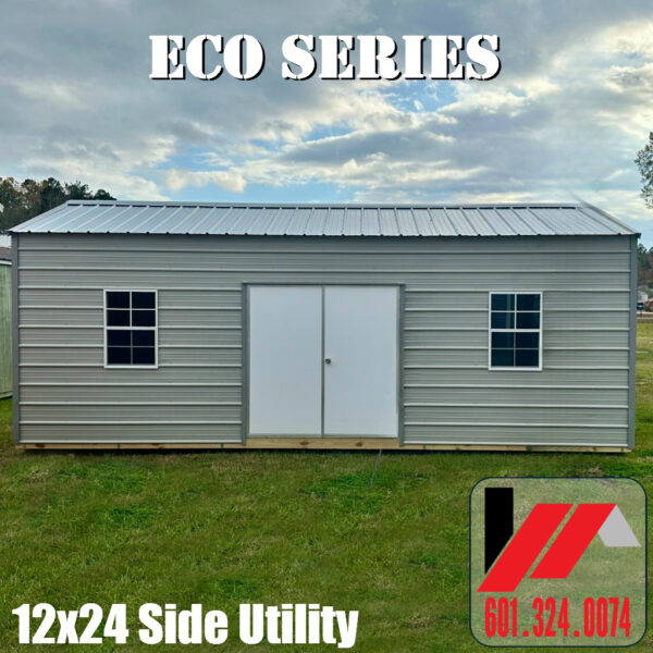 12x24 Metal Side Utility Shed–Gray/Pewter/Galv-250133 - Tiny Homes ...